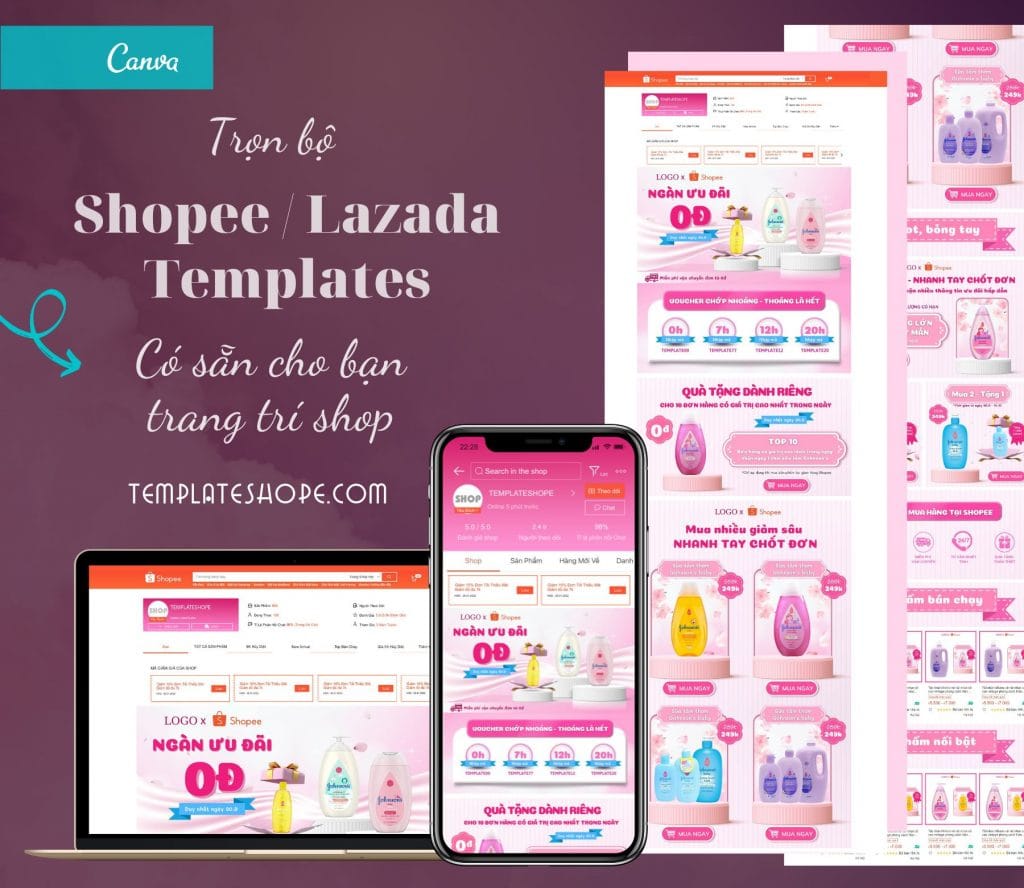 Shopee/Lazada Templates ngành Mẹ & bé, thời trang trẻ em, sức khoẻ, nhà ...