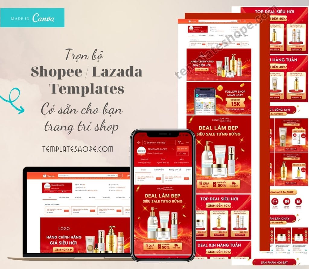 Shopee/Lazada template trang trí shop ngành sắc đẹp, sức khỏe, thời ...