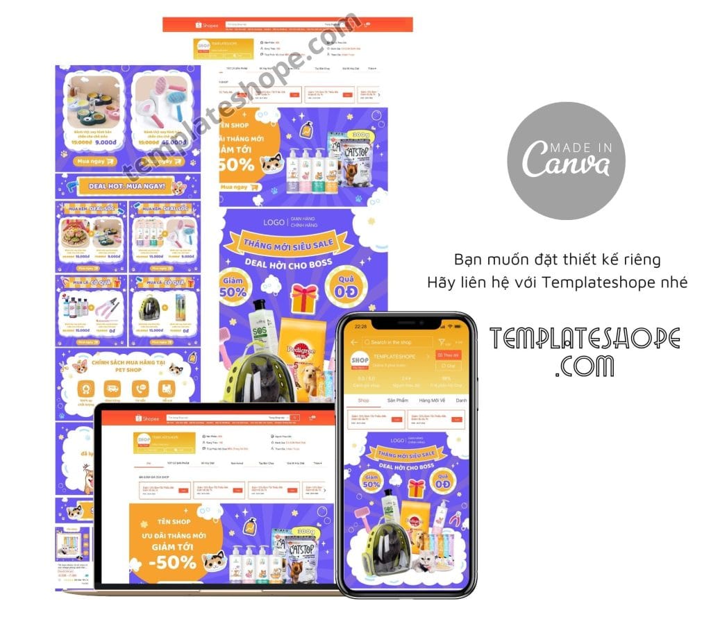 Shopee/Lazada template trang trí shop ngành chăm sóc thú cưng, đồ chơi ...