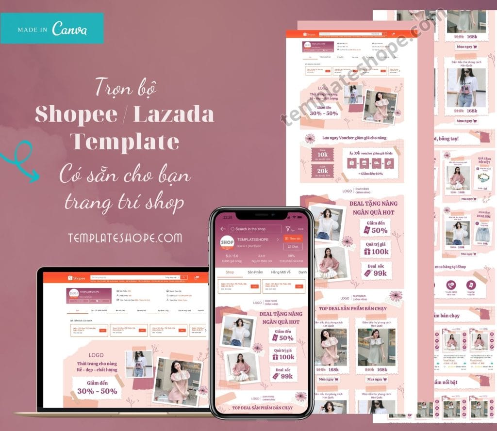 Shopee/Lazada template ngành thời trang nữ, túi ví nữ, giày dép nữ, phụ ...