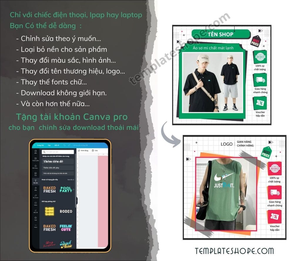 Shopee/Lazada template ngành thời trang nam, balo & túi ví nam, giày ...