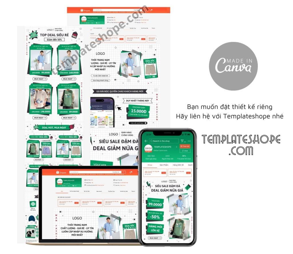 Shopee/Lazada template ngành thời trang nam, balo & túi ví nam, giày ...