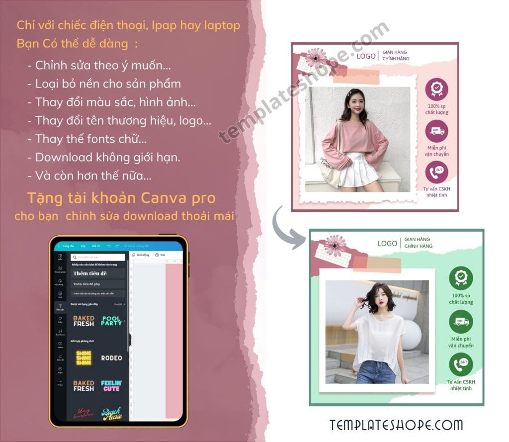 Shopee/Lazada template ngành thời trang nữ, túi ví nữ, giày dép nữ, phụ ...